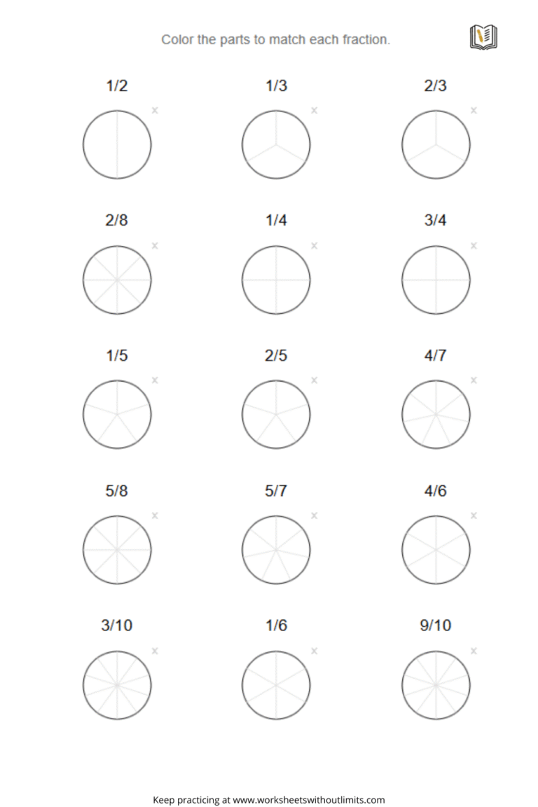 Unlimited Fraction Worksheets for 1st Graders