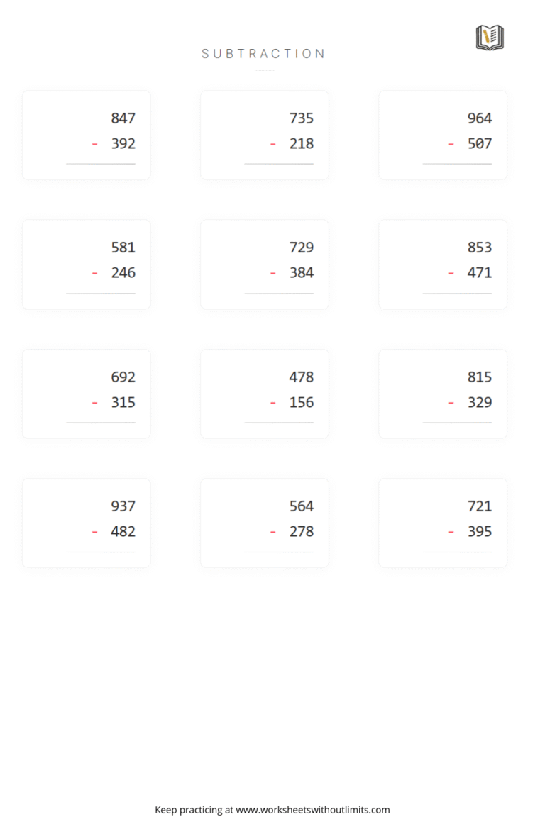 3rd Grade Subtraction Worksheets with Regrouping