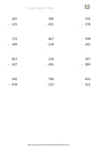 3rd Grade Subtraction Worksheets with Regrouping