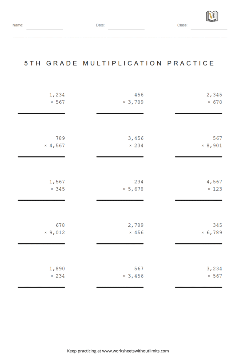 5th Grade Multiplication Worksheets – Free & Printable