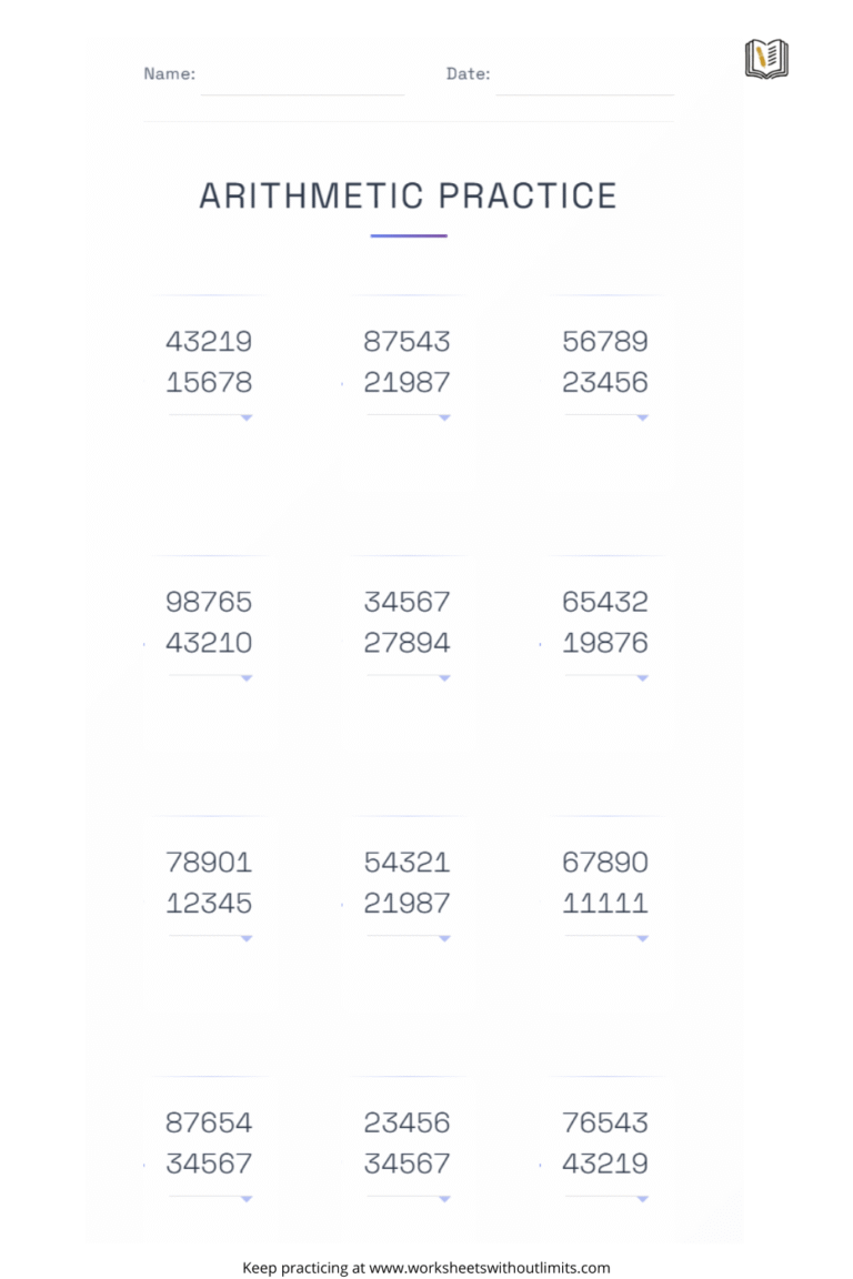 Addition and Subtraction Worksheets Grade 5