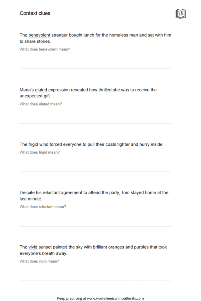 Context Clues Worksheets for 5th Grade