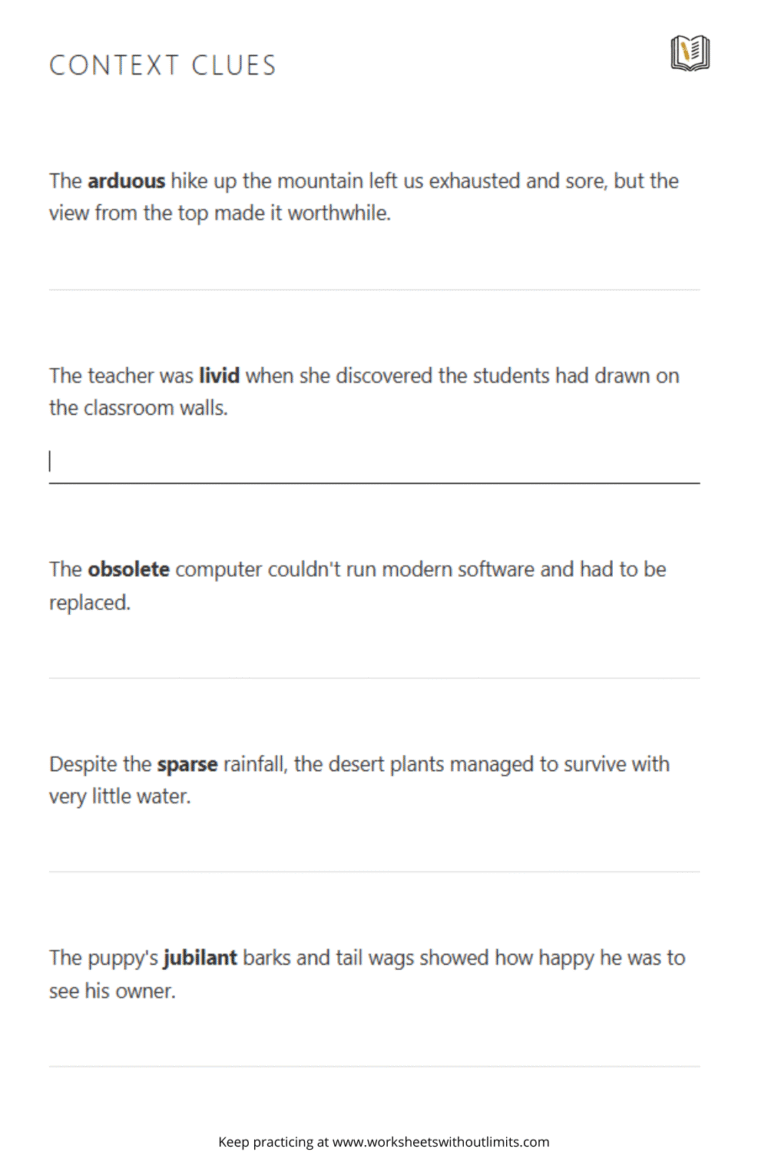 Context Clues Worksheets for 5th Grade