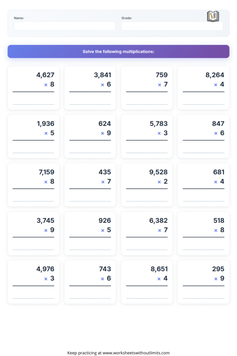 5th Grade Multiplication Worksheets – Free & Printable