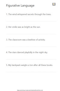 Figurative Language Worksheets for 5th Grade