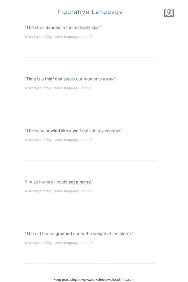 Figurative Language Worksheets for 5th Grade