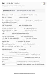 Pronouns Worksheets for Grade 3 and Up