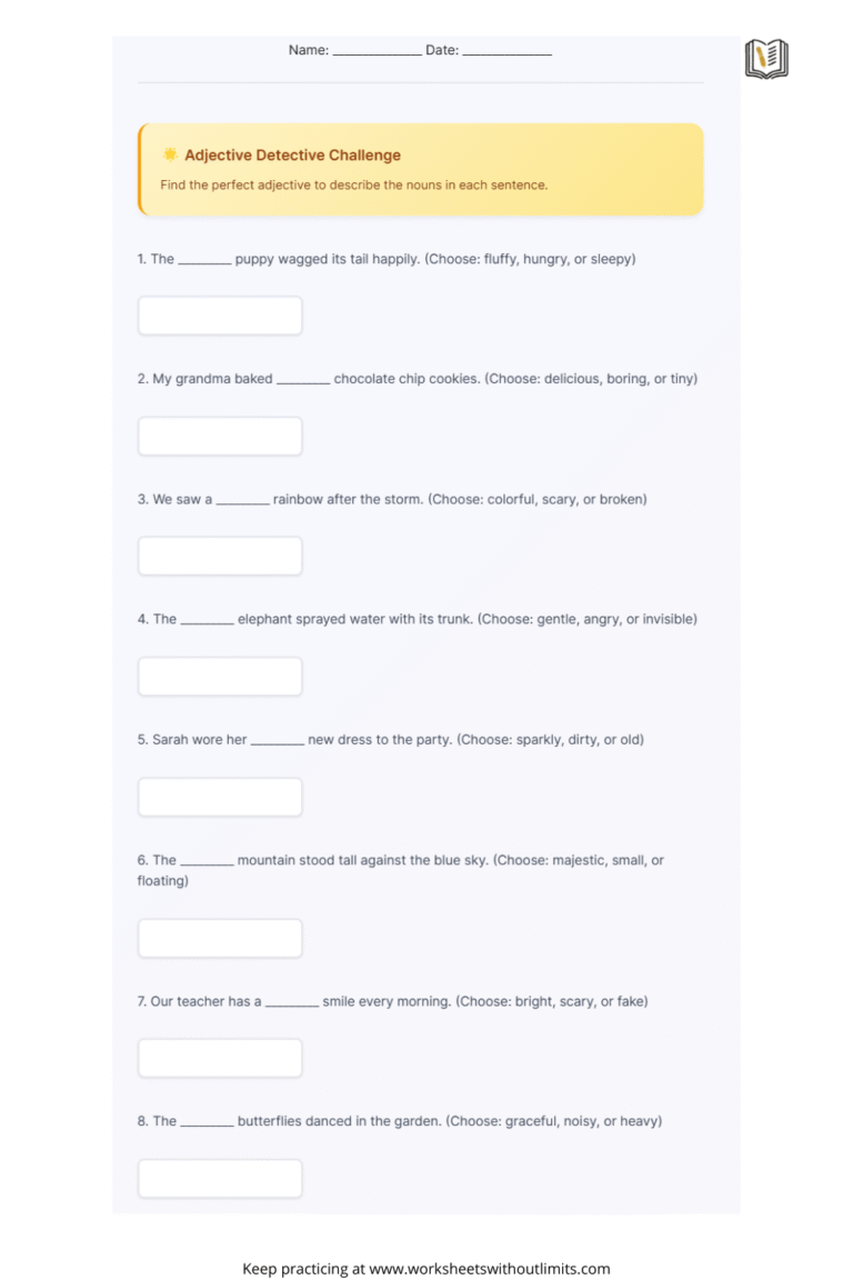 Adjectives Worksheets for Grade 3 Students