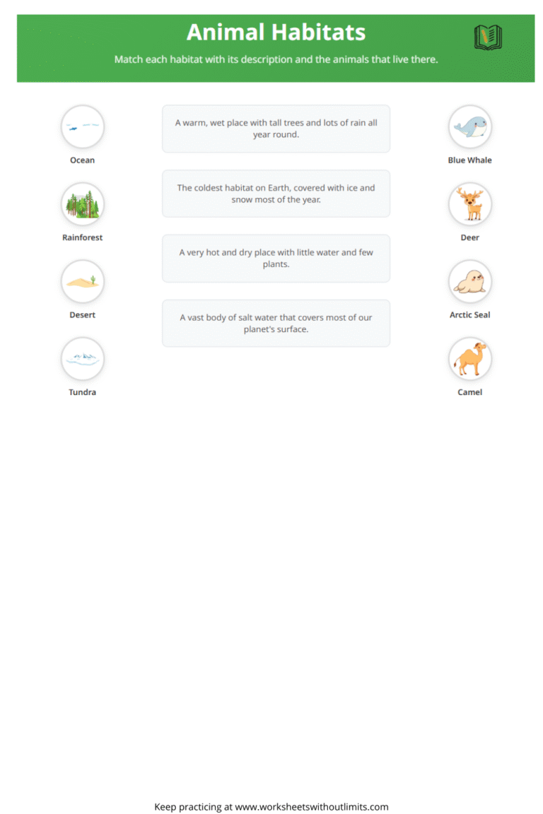 Animal Habitats Worksheets – Free Printable PDFs