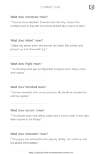 Context Clues Worksheets for 5th Grade