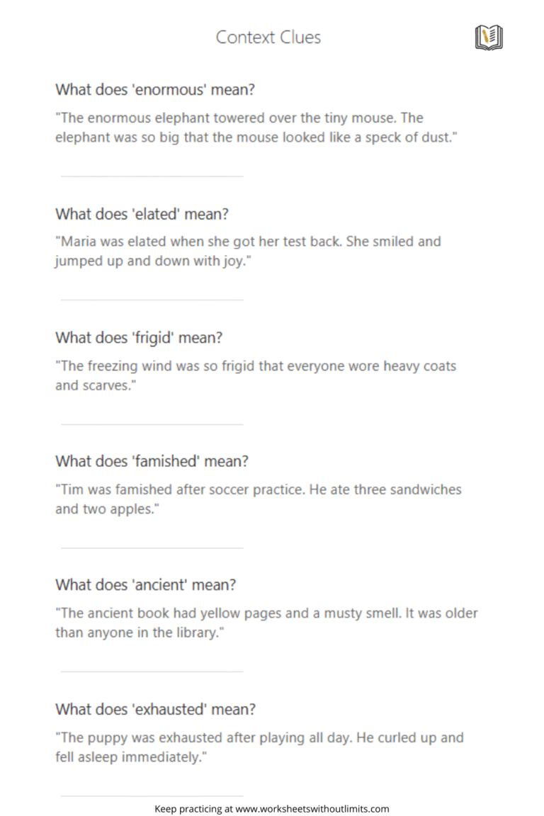 Context Clues Worksheets for 5th Grade