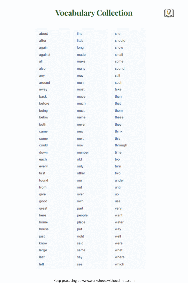 1st Grade Vocabulary Words Worksheets – Free Printables