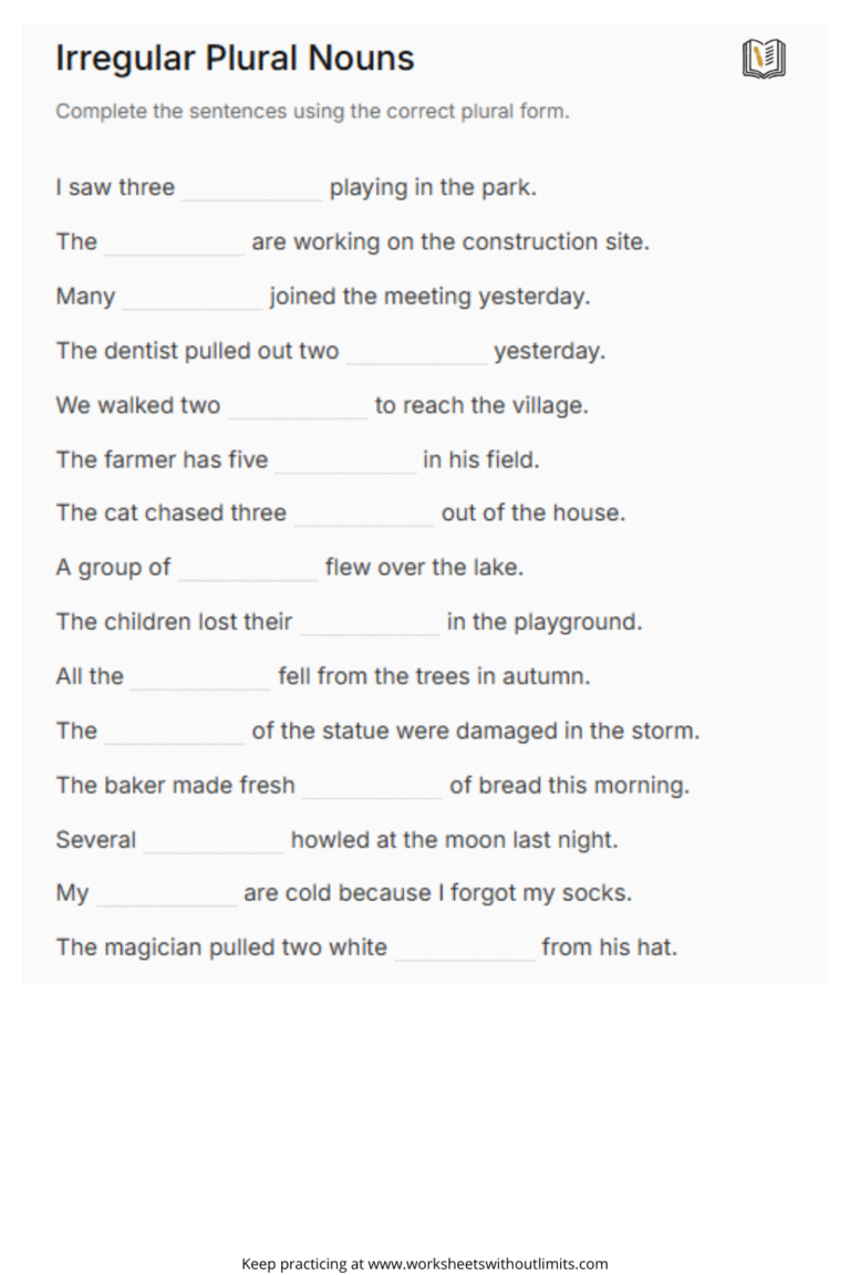 Irregular Plural Nouns Worksheets and Practice