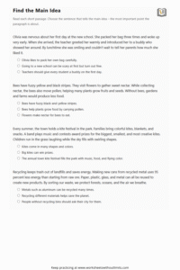 2nd Grade Main Idea Worksheets Printable