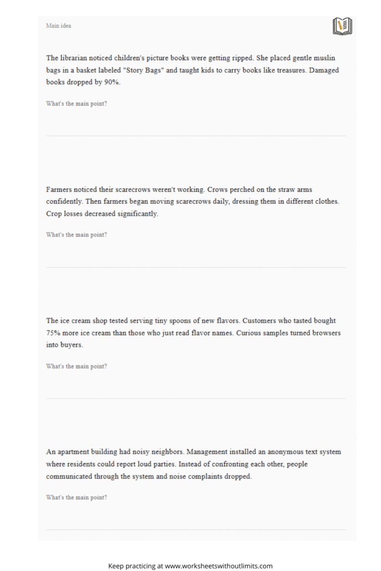 2nd Grade Main Idea Worksheets Printable