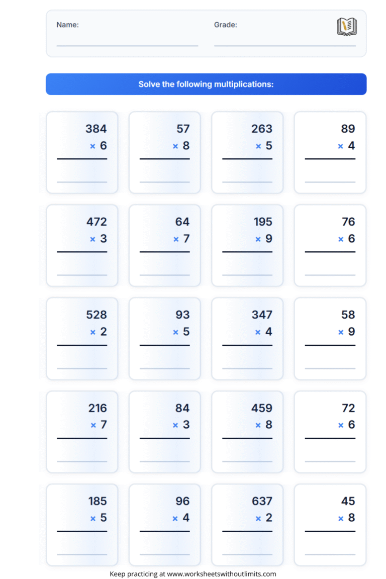 4th Grade Multiplication Worksheets – Free Practice