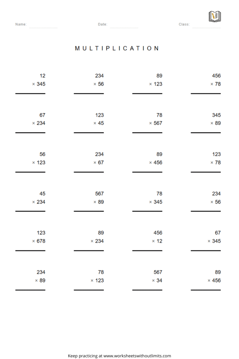 4th Grade Multiplication Worksheets – Free Practice