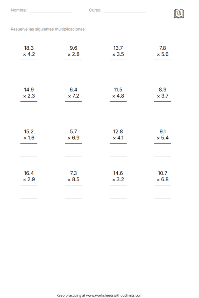 Multiplication Decimals Worksheets Printable Practice 1357