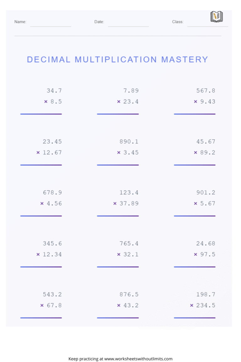 multiplication Decimals Worksheets – Printable Practice