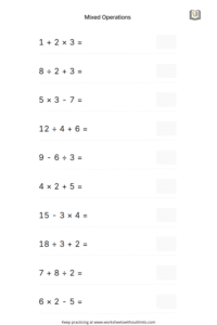 Order of Operations 5th Grade Worksheets