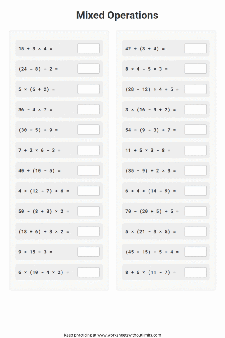 Order of Operations 5th Grade Worksheets