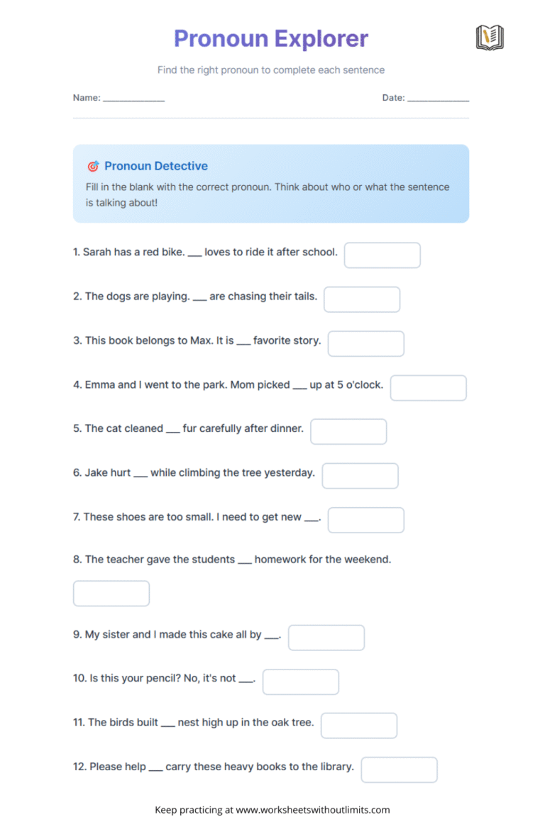 Pronouns Worksheets for Grade 3 and Up