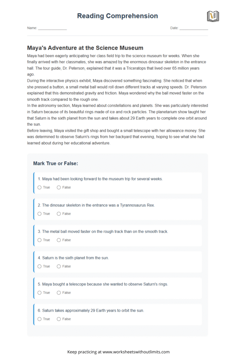Reading Comprehension Worksheets Grade 3