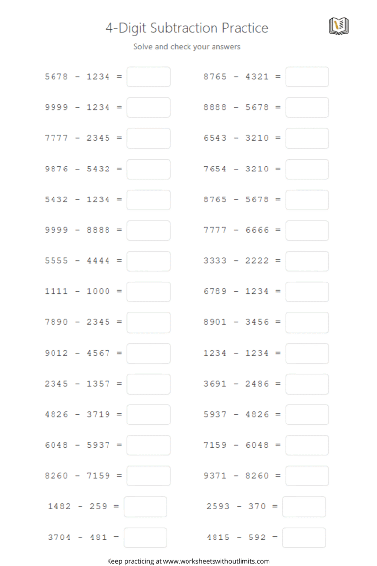 4th Grade Subtraction Worksheets With Regrouping