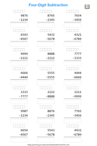 4th Grade Subtraction Worksheets With Regrouping